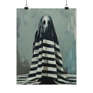 Modern Striped Ghost Art Print – Monochrome Halloween Wall Decor ...