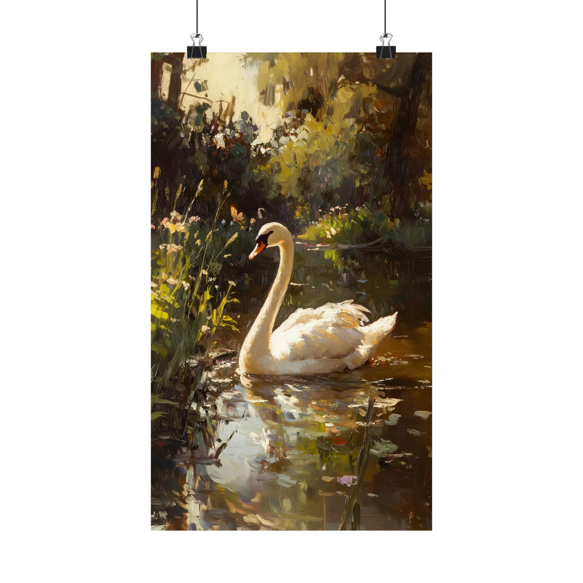 Elegant Swan on Pond Art Print, Serene Nature Wall Decor, Peaceful Bird ...