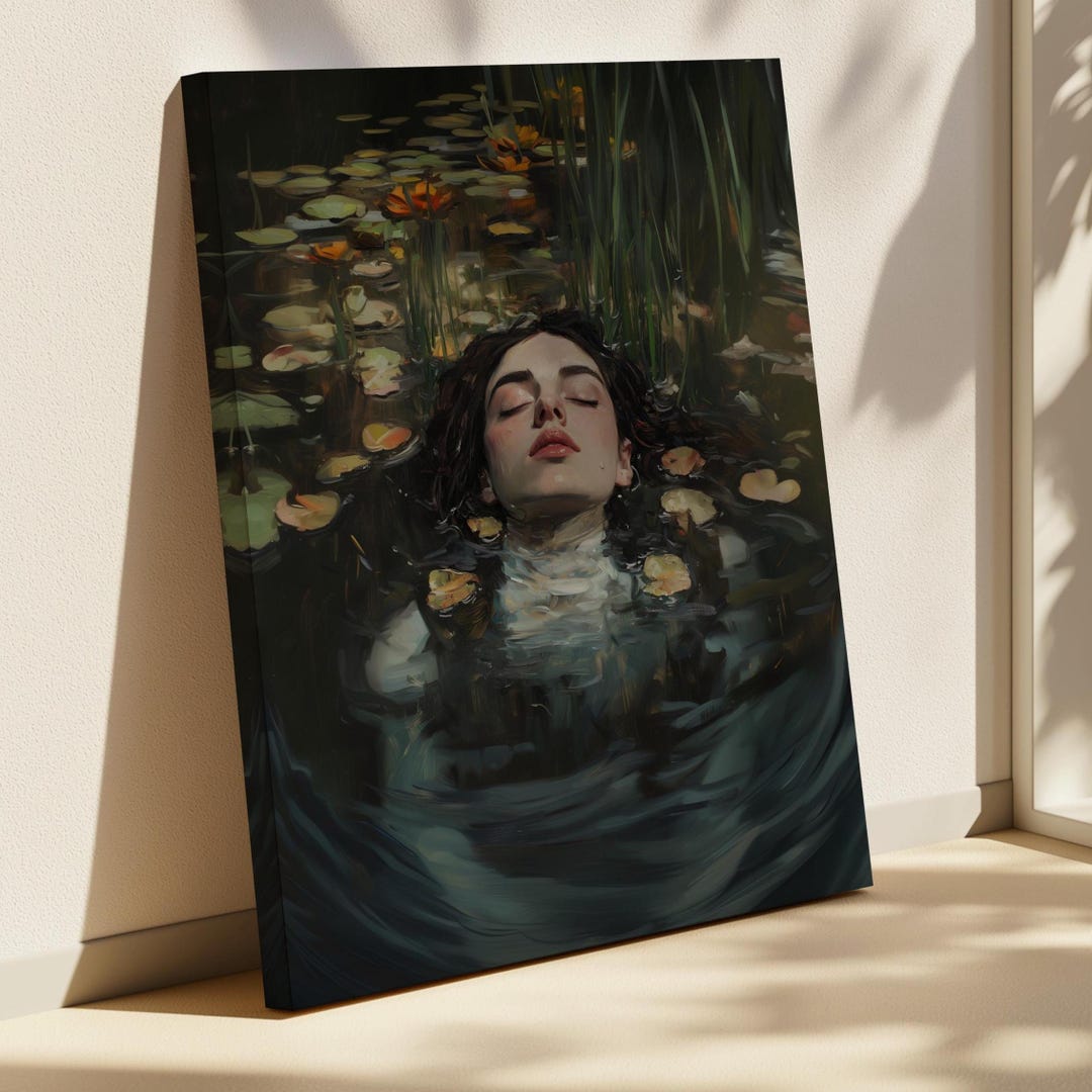 Dark Water Nymph Art Print – Surreal Girl in Pond Canvas, Dreamy Water ...
