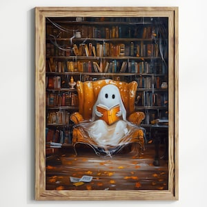 Cute Halloween Ghost Reading a Book Whimsical Halloween Ghost Wall Art ...