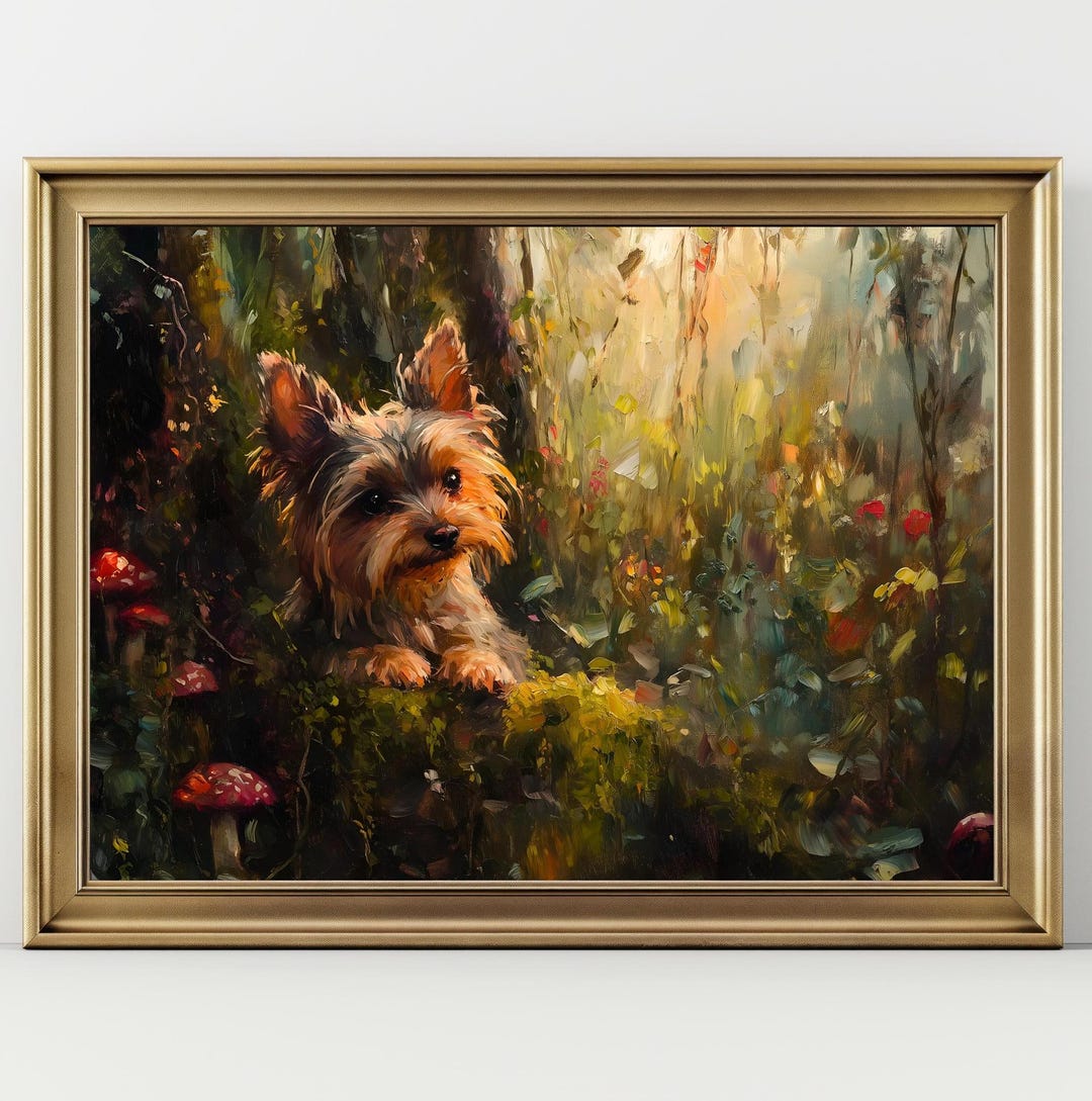 Yorkie Enchanted Forest Wall Art, Whimsical Yorkshire Terrier Print ...