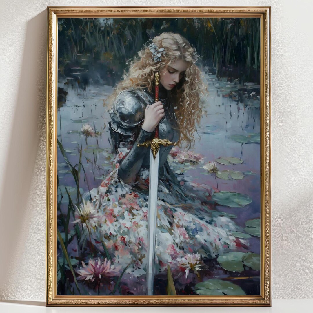 Lady Knight in the Lake Art Print, Dark Academia Wall Decor, Medieval ...