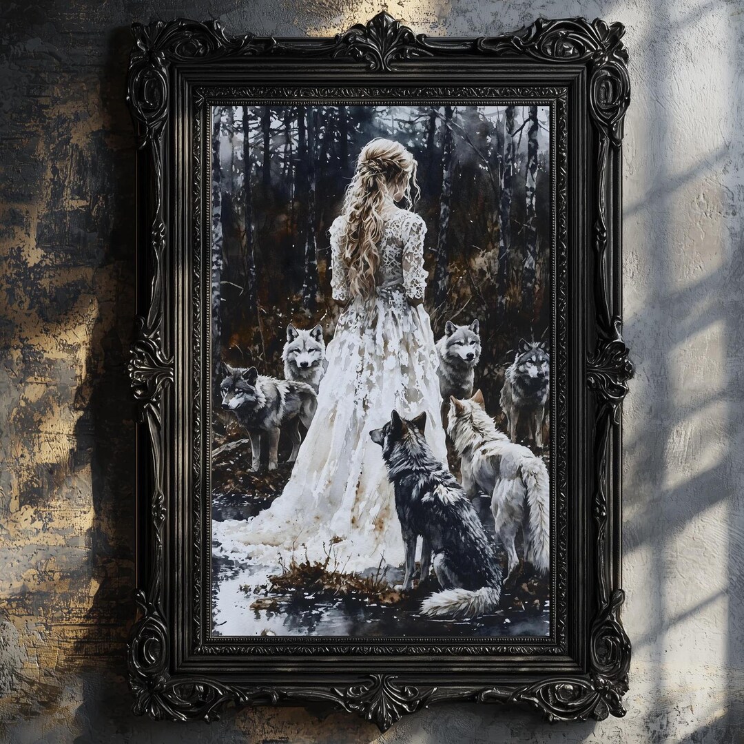 Dark Academia Print Walking With Wolves, Goth Moody Victorian Wall Art ...