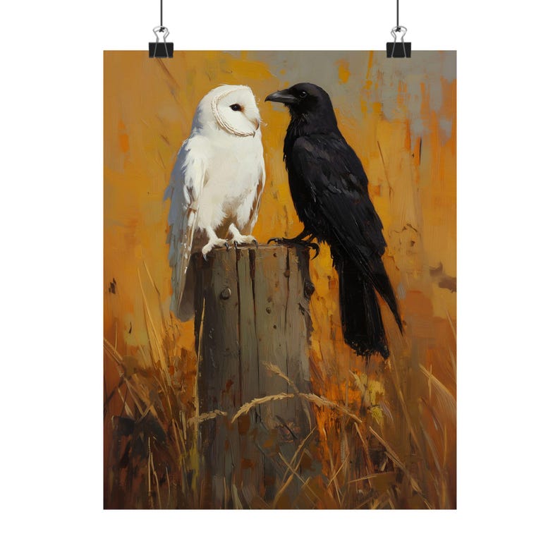 Mystical Bird Wall Art | Owl and Raven Painting | Gothic Fantasy Print ...