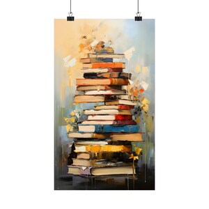 Abstract Stack of Books Art Print Vertical Poster, Girly Apartment Art ...
