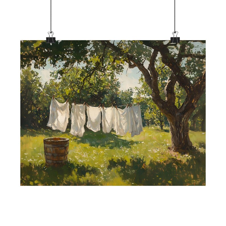 Rustic Laundry Day Wall Art | Vintage Countryside Clothesline Print ...
