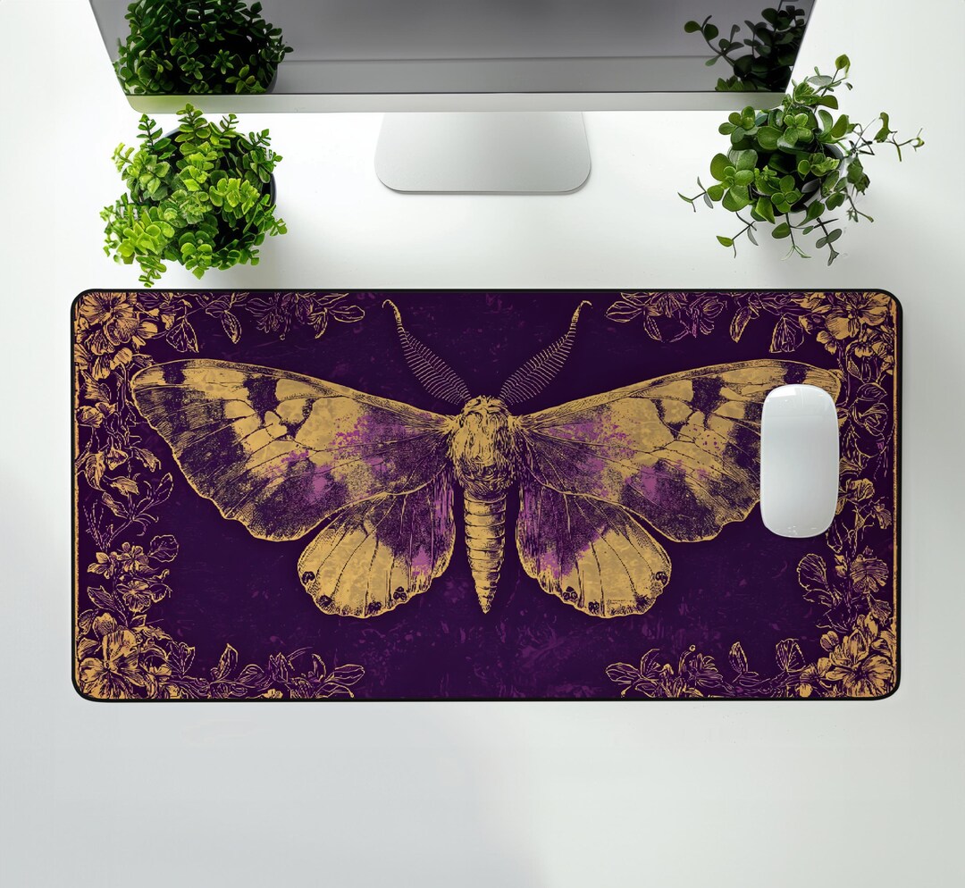 XL Moody Moth Desk Mat, Gothic Home Office Decor, Wildflowers Mouse Pad ...