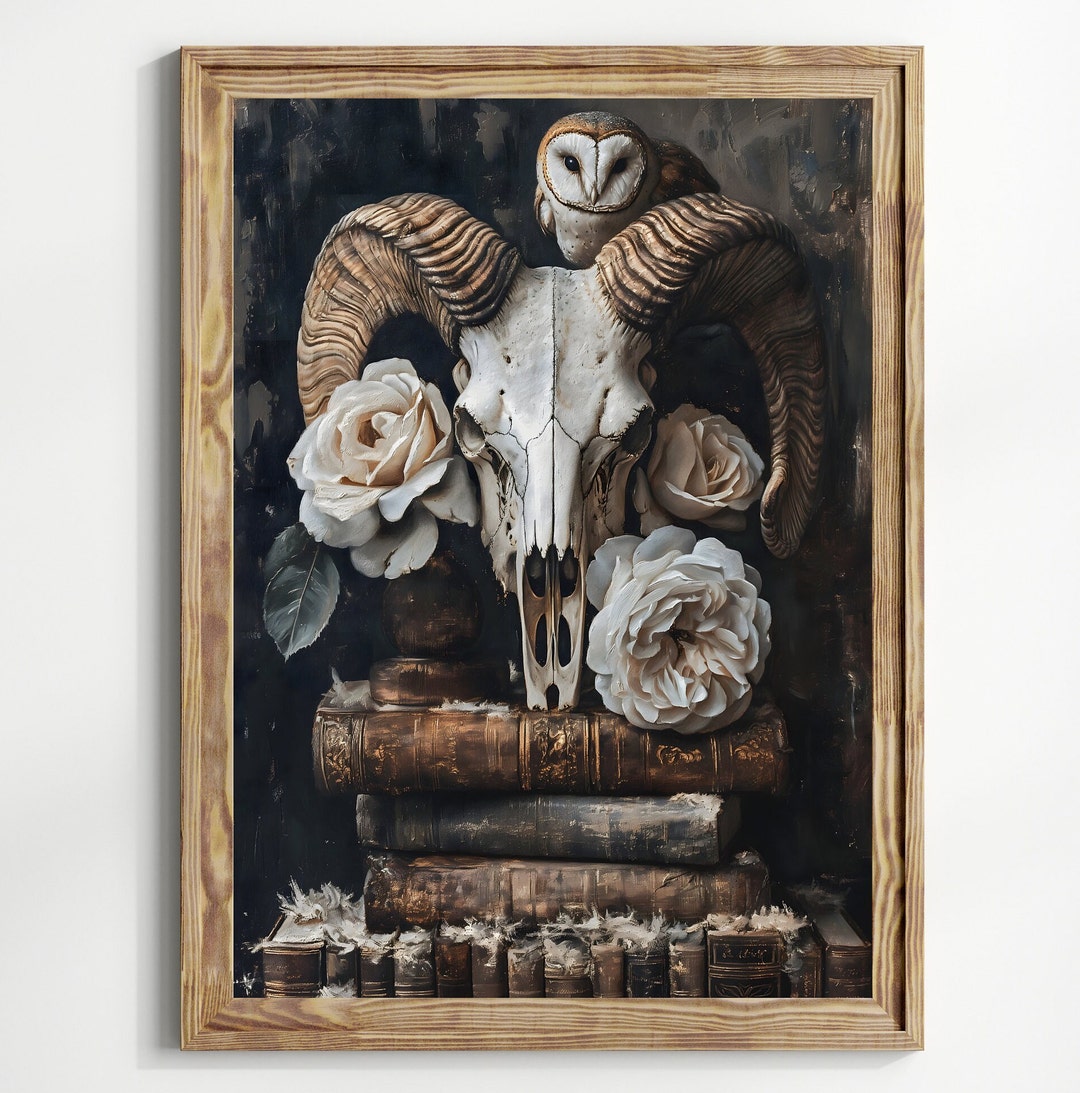 Gothic Still Life With Ram Skull and Roses – Dark Academia Wall Art - Etsy