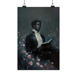 Victorian Art Man Reading Book Print Moody Painting, Black Gentleman ...