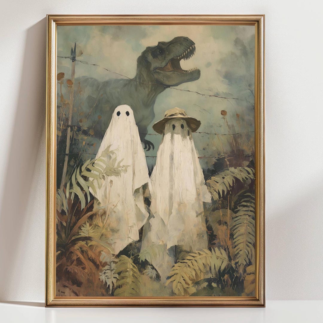Ghosts in Jurassic Park Print | Dinosaur Ghost Art | Funny Halloween ...