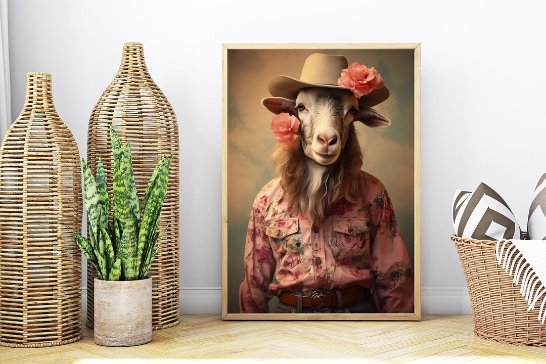 Cowboy Goat Vertical Print Howdy Poster Print, Cottagecore Home Decor ...