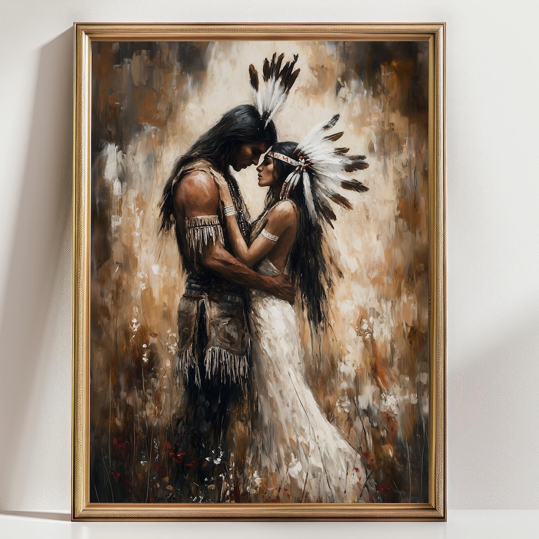 Native American Couple Wall Art – Romantic Indigenous Love Print ...