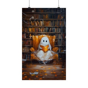 Cute Halloween Ghost Reading a Book Whimsical Halloween Ghost Wall Art ...