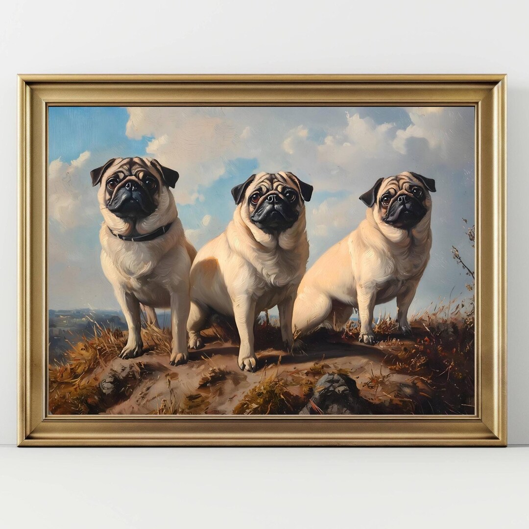 Pug Dog Trio Wall Art Print, Cute Pug Painting, Dog Lover Gift, Pug ...