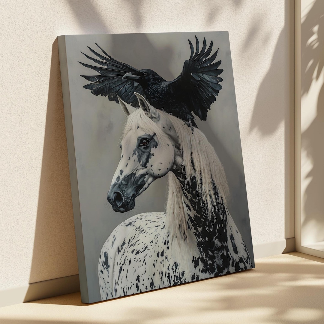 Mystical Raven and Horse Wall Art – Gothic Equine Canvas Print, Dark ...