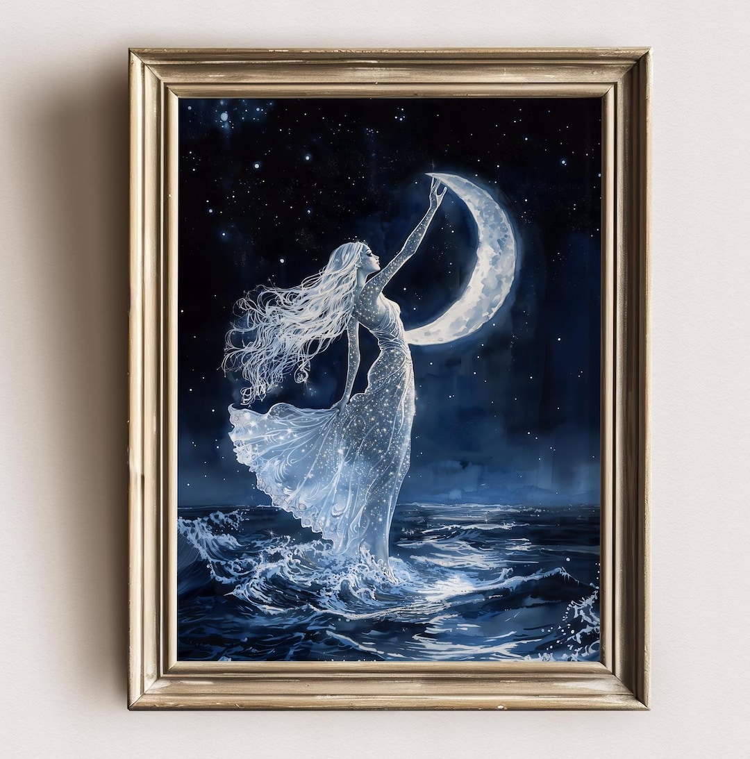 Selene, Goddess of the Moon Matte Print, Moody Dark Academia Wall Art ...
