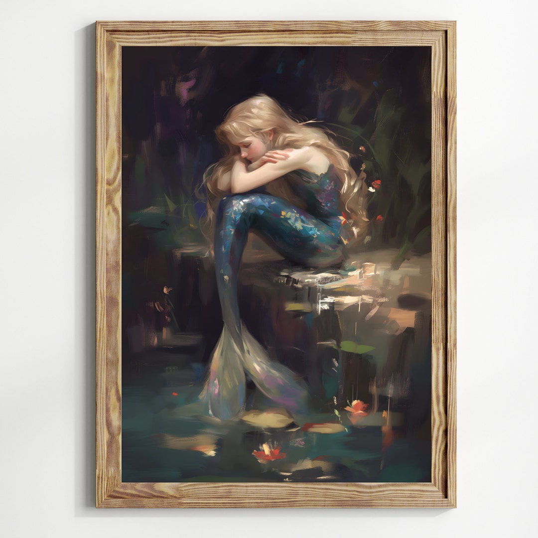 Moody Dark Mermaid Sirene Art, Vintage Mermaid Painting Print ...