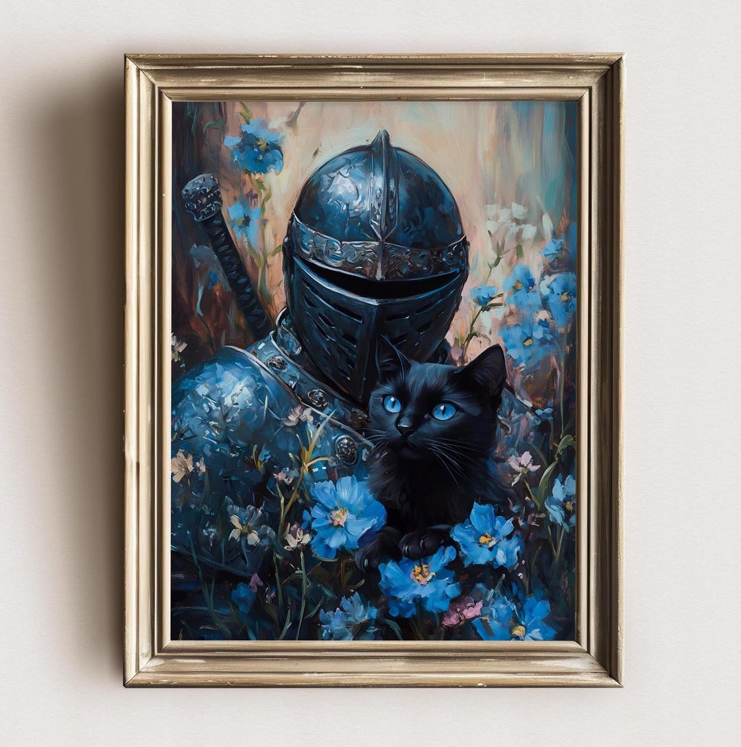 Medieval Knight With a Cat Art Print, Knightcore Fantasy Art, Fantasy ...