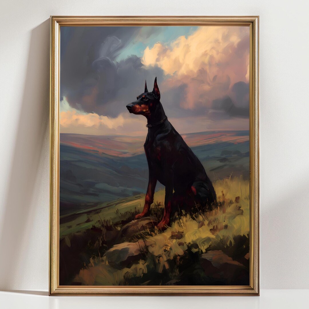 Doberman Mountain Landscape Art Print, Noble Dog Wall Decor - Etsy