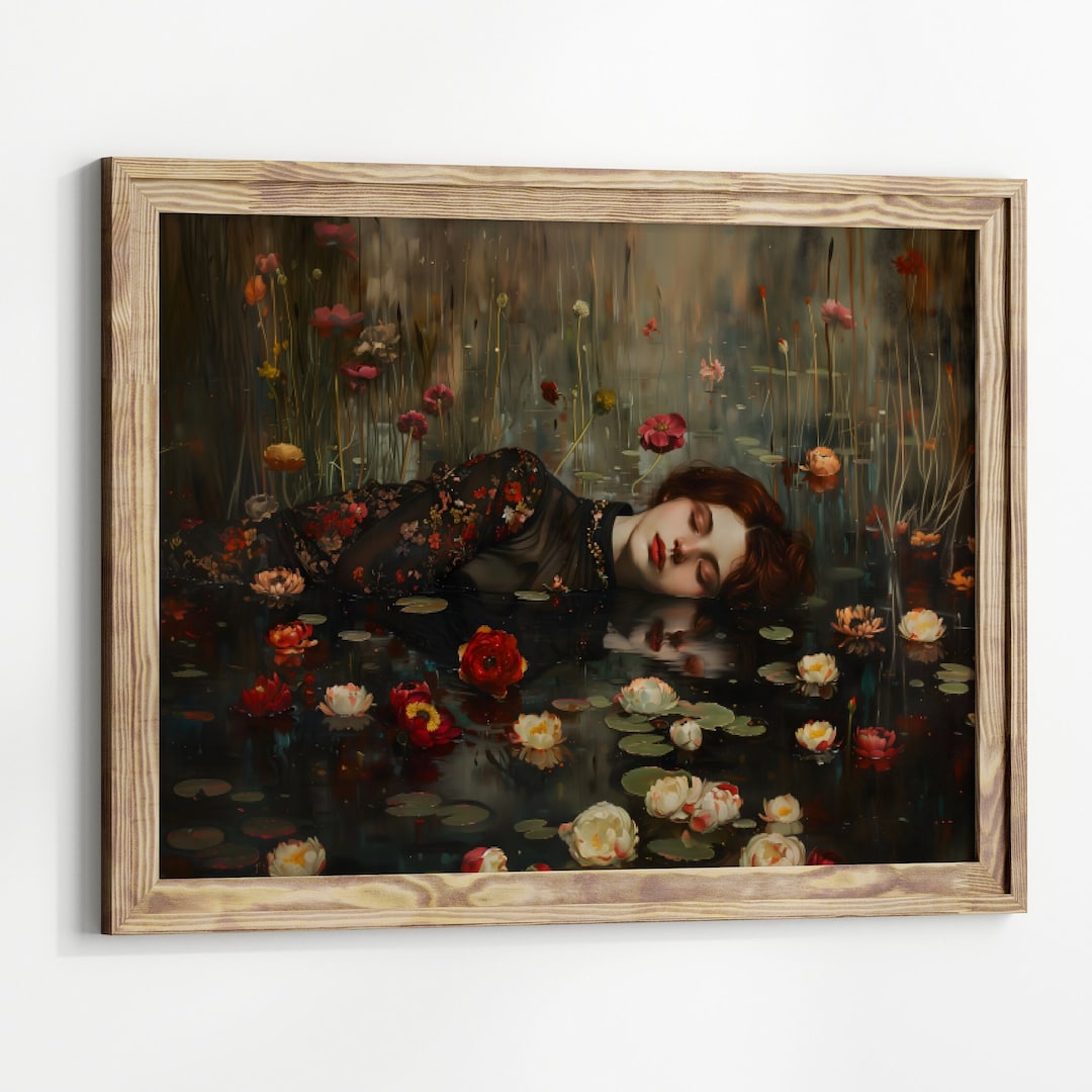 Dark Academia Print - Ophelia Swimming With Flowers, Goth Moody ...