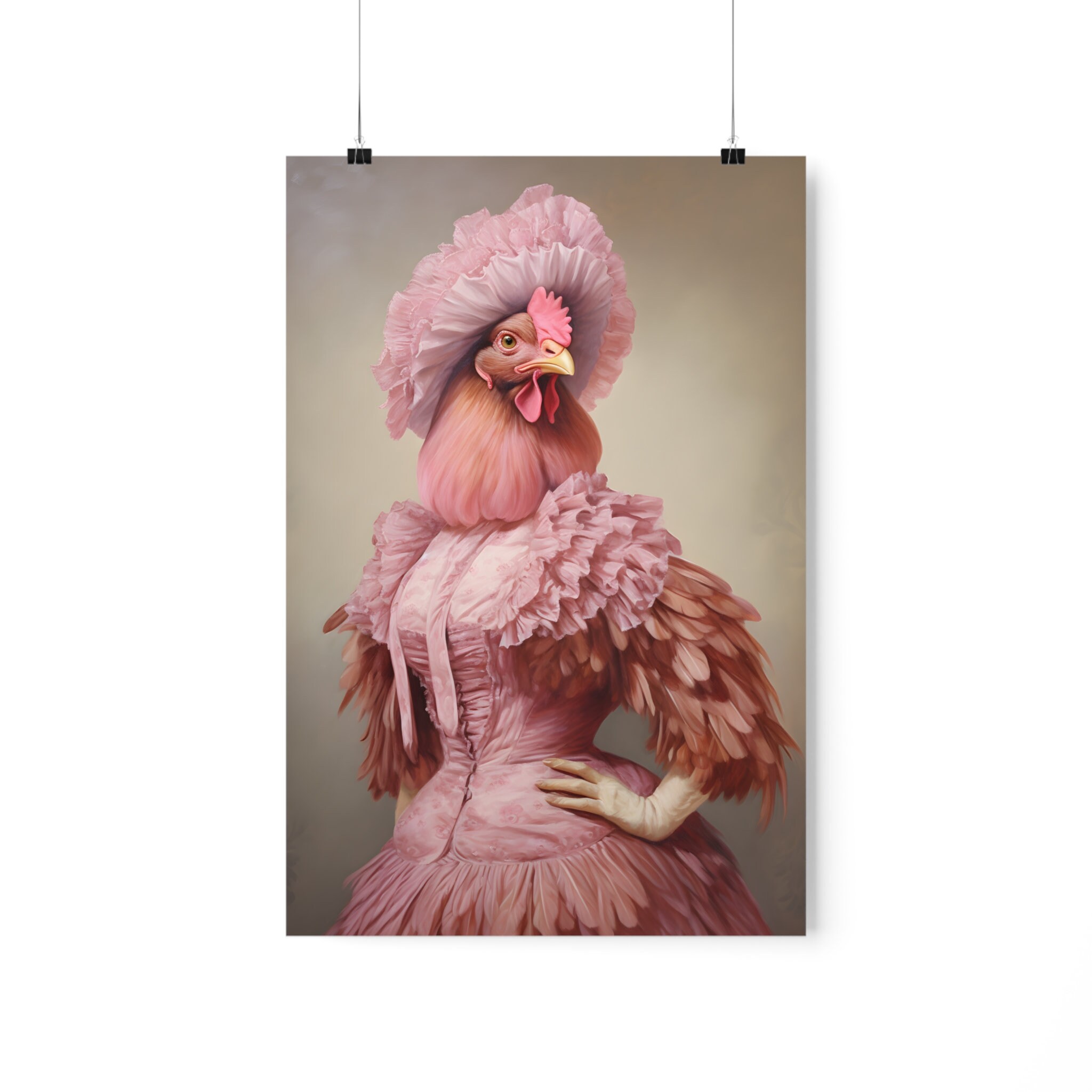 Pink Victorian Chicken Matte Vertical Print Dark Art Altered Print ...