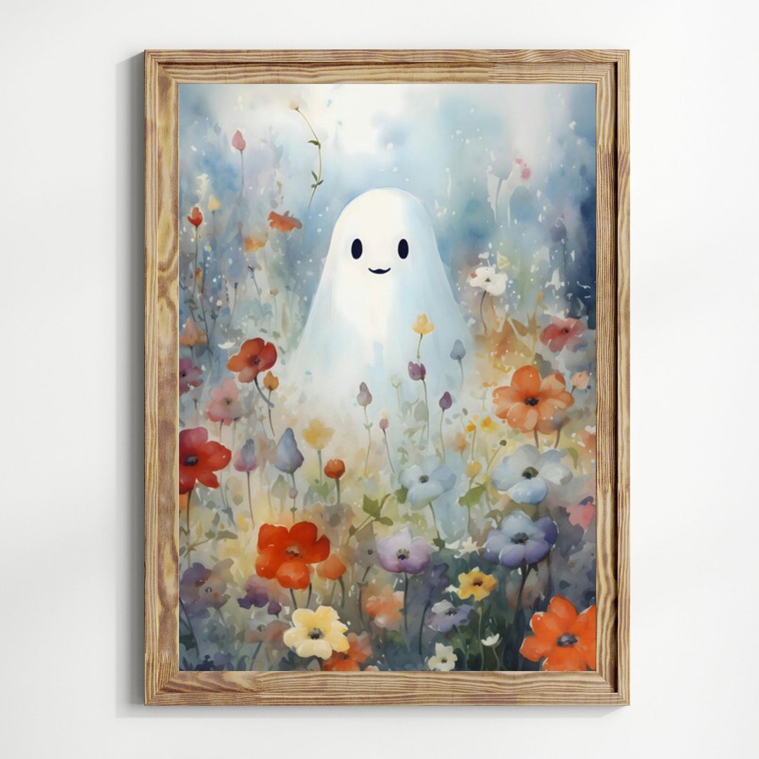 Wild Flowers and Ghosts Painting, Cottagecore Wildflowers Ghost Floral ...