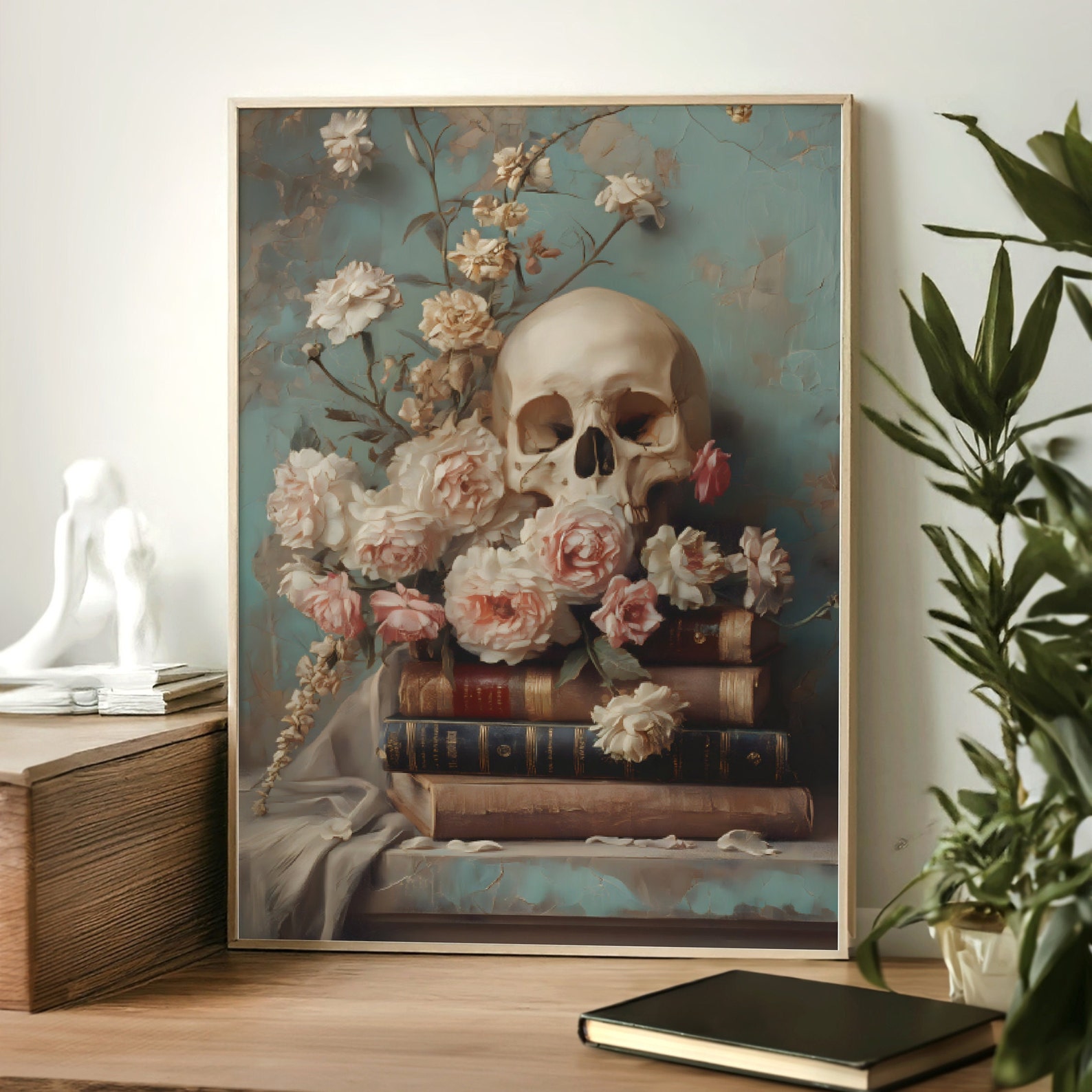 Moody Bookish Wall Art Book Print Gothic Flowers and Skull Print ...