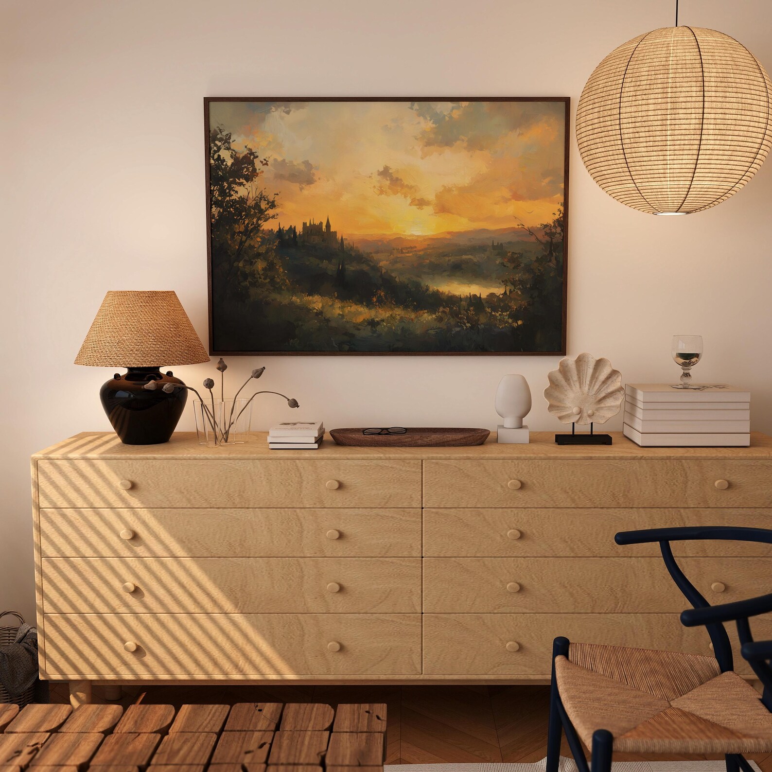 Sunset Castle Landscape Art Print Warm Golden Valley Wall Decor ...