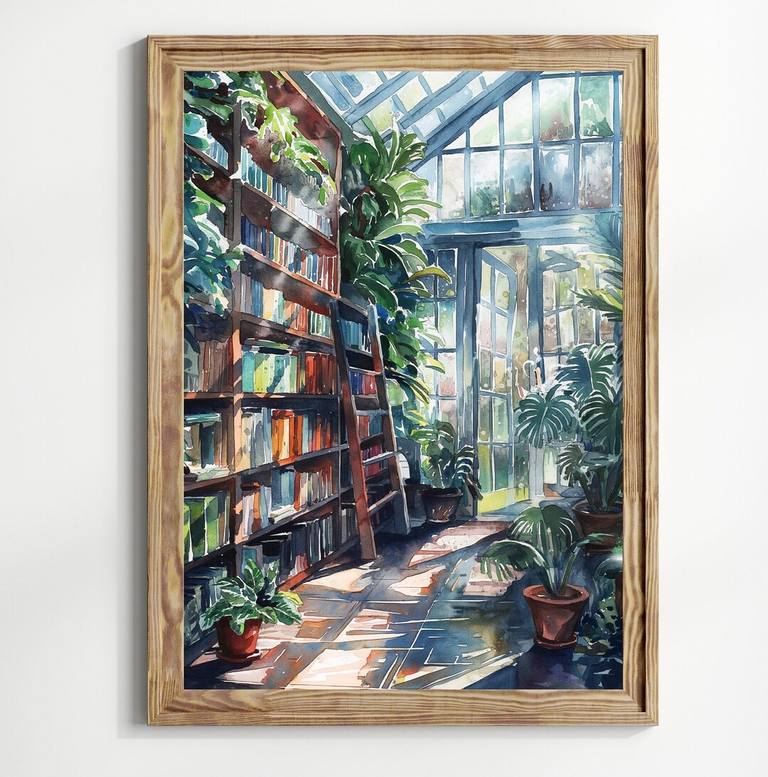 Vintage Library Poster, Greenhouse Library Reading , Book Lovers Gift ...