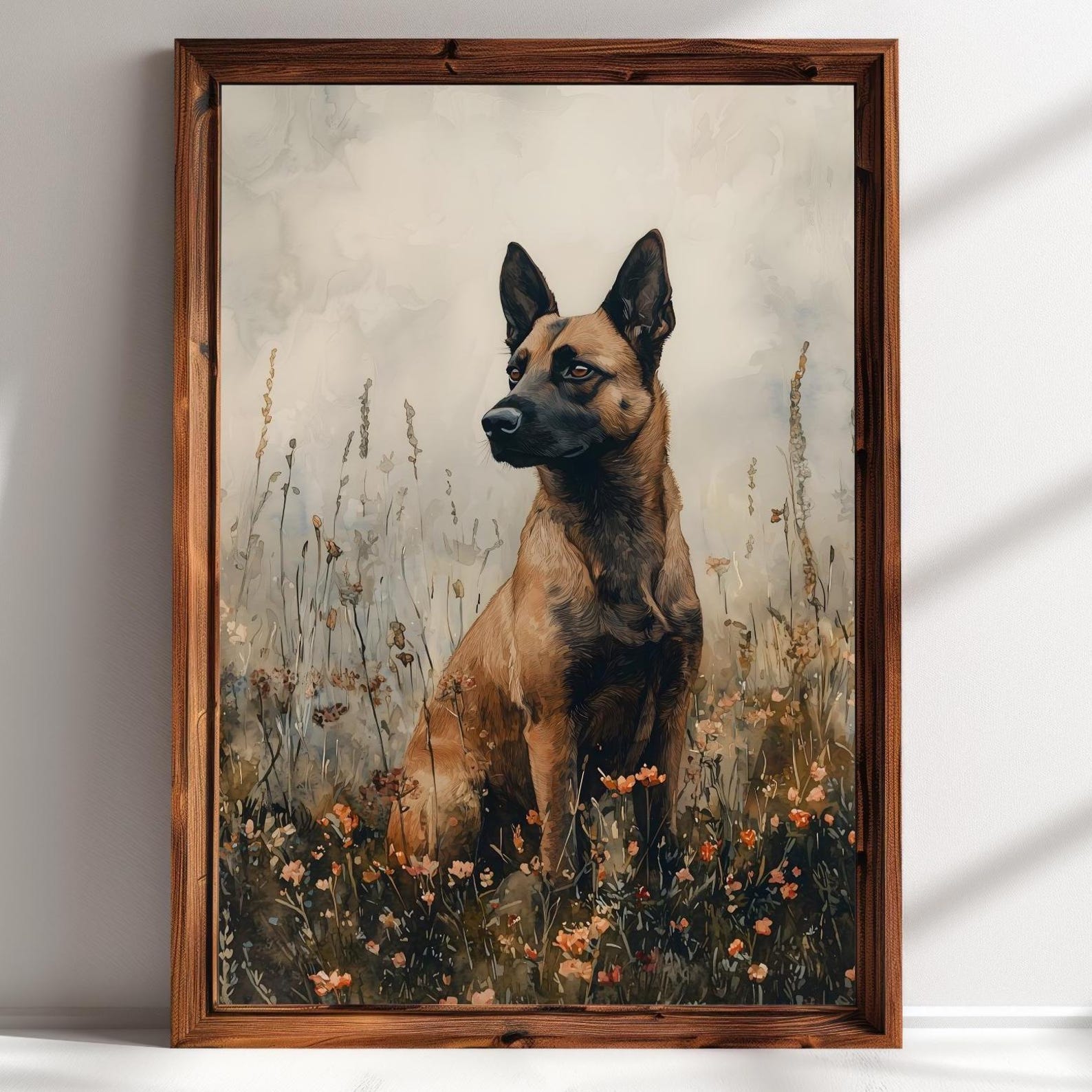 Belgian Malinois Dog Moody Dark Wildflower Print Vintage Wildflower ...