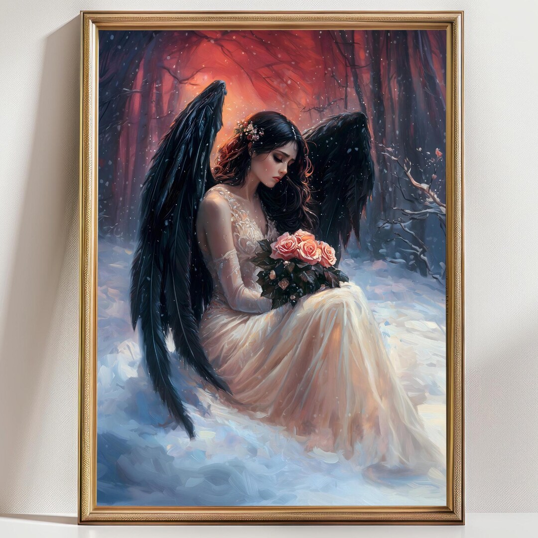 Dark Angel Print Moody Painting, Vintage Woman Print, Victorian Decor ...