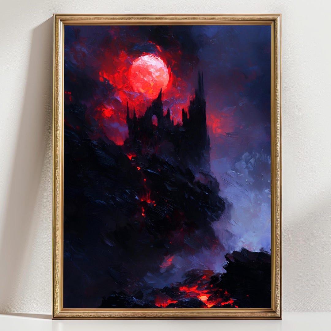 Blood Moon Castle Art Print Gothic Fantasy Wall Decor, Dark Landscape ...