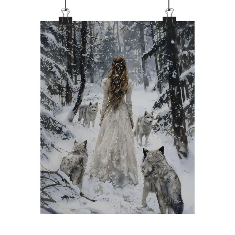 Winter Forest Wolf Queen Art Print – Enchanted Woman With Wolves in ...