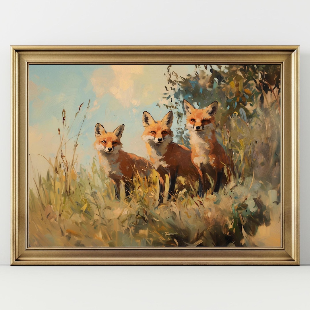 Fox Family Wall Art – Trio of Red Foxes in Meadow Print, Woodland ...