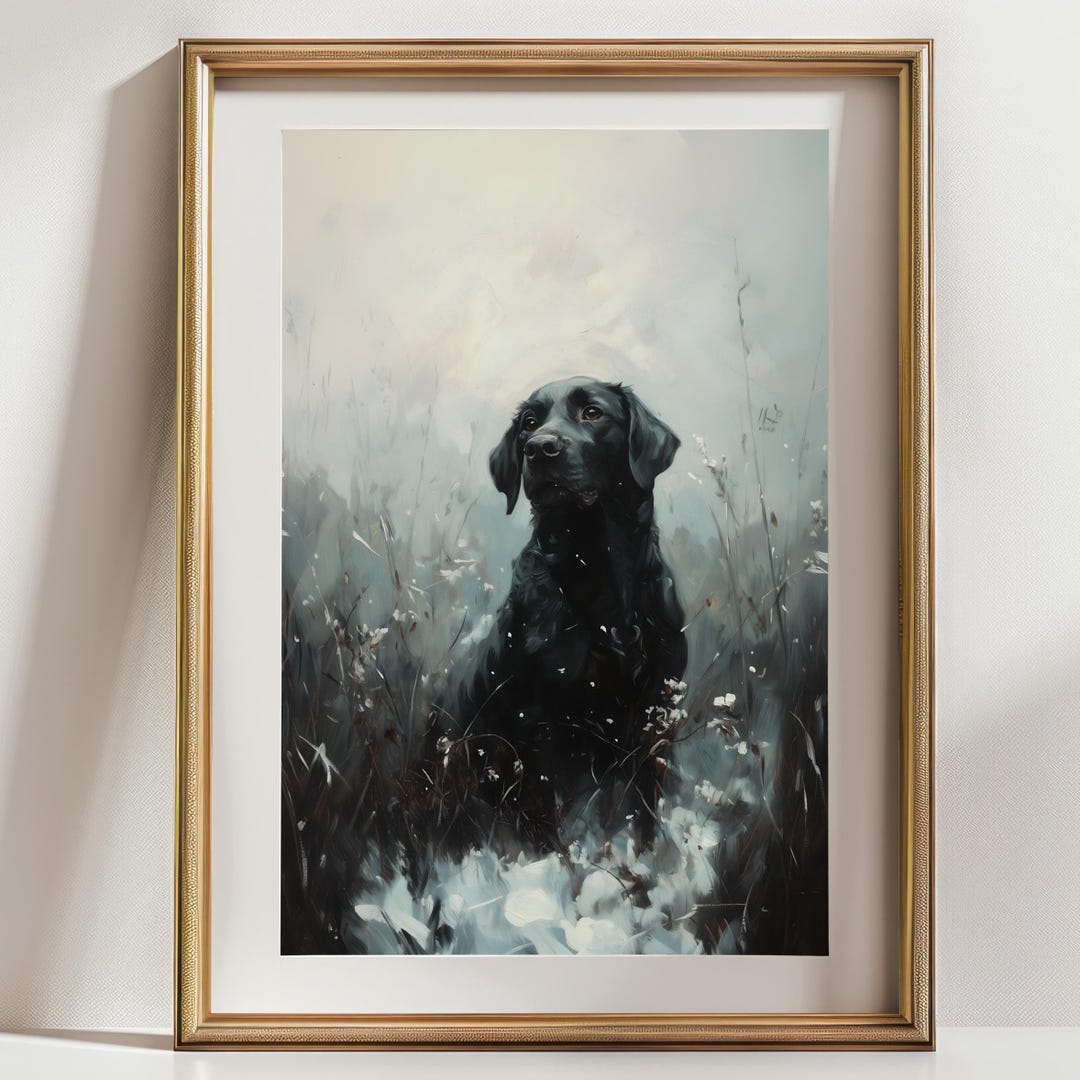 Black Lab Art Print, Labrador Dog Wall Decor, Moody Pet Portrait ...
