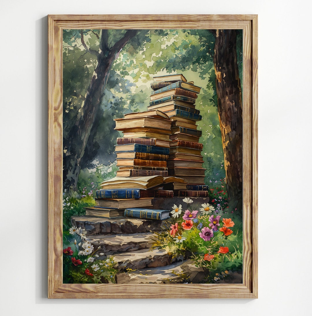 Bookish Art Abstract Stack of Books Art Print Matte Vertical Poster ...