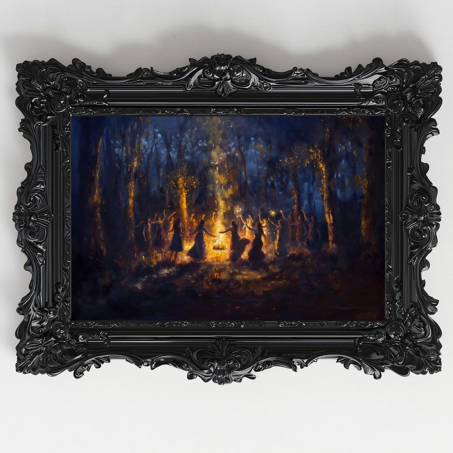 Fire Dance Wall Art, Nymphs Witches Dancing, Gothic Painting, Dark ...