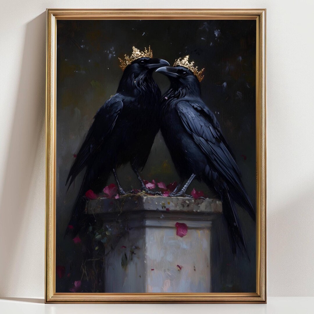 Gothic Raven Couple Wall Art Print, Dark Romantic Crow Painting, Moody ...