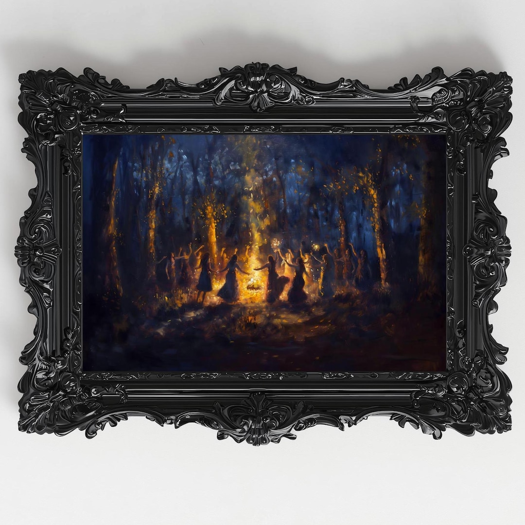 Fire Dance Wall Art, Nymphs Witches Dancing, Gothic Painting, Dark ...