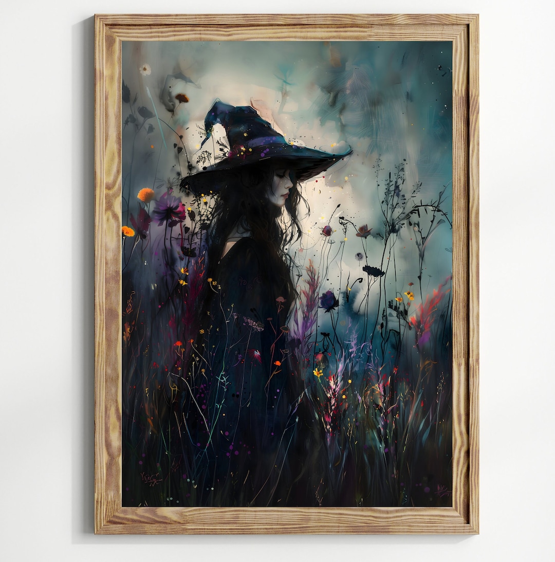Dark Moody Witch With Wildflowers Art Print Ethereal Witch, Floral ...