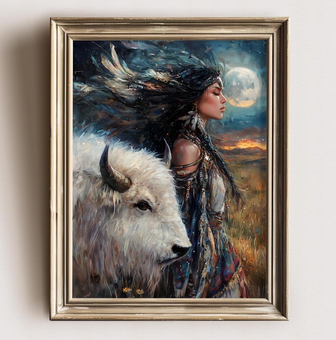 Sioux Goddess Bison White Buffalo Print, Matte Print Wall Art, Native ...