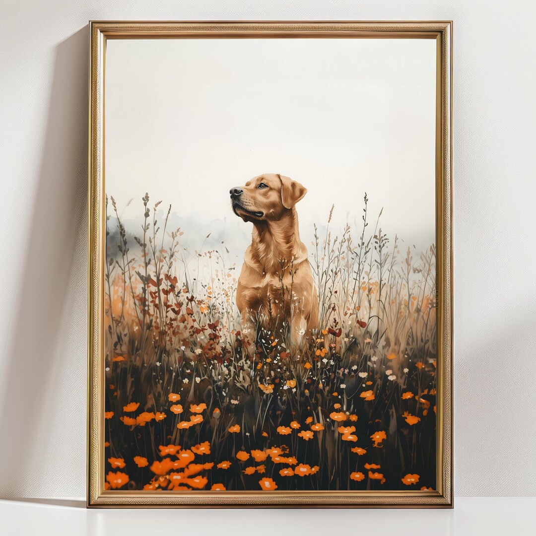 Yellow Labrador Wall Art Print, Rustic Dog Poster, Autumn Field Pet ...