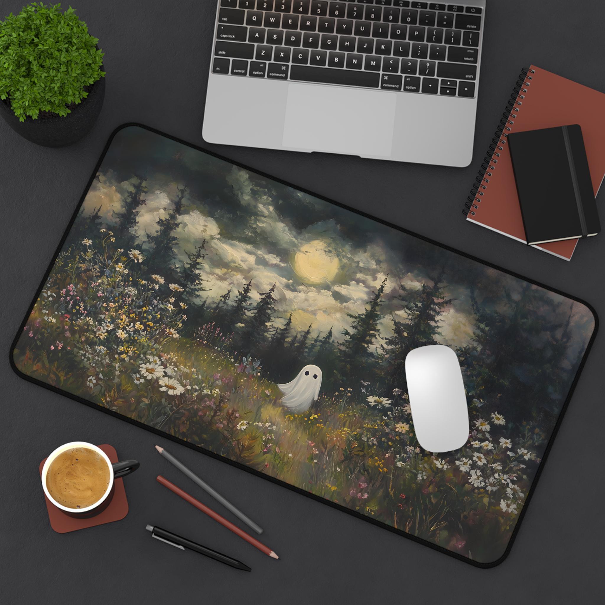 XL Moody Ghost Desk Mat, Gothic Home Office Decor, Wildflowers Mouse ...