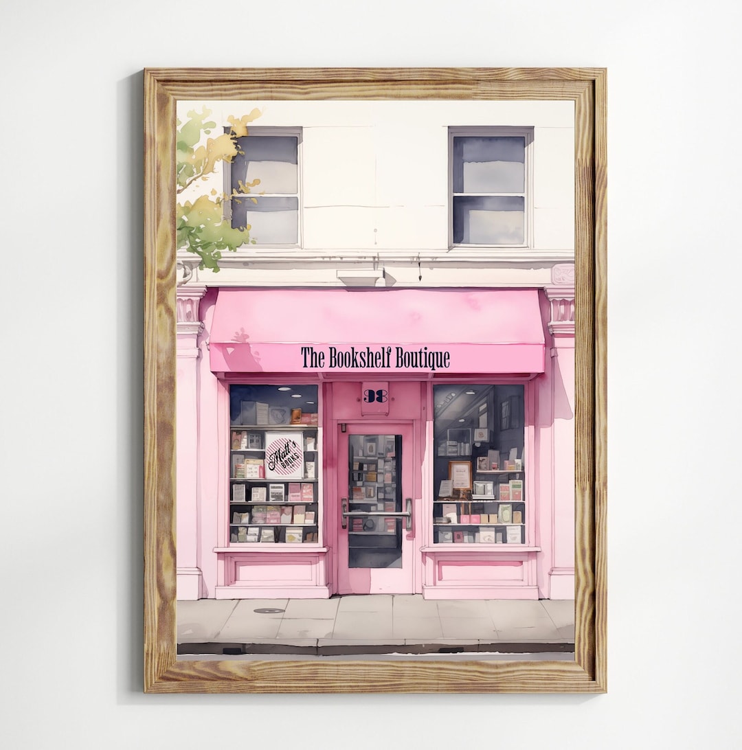 Pink Vintage Book Store Poster, Book Shop Print, Book Lovers Gift ...