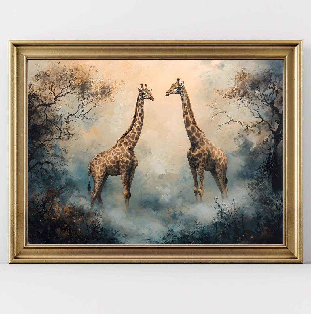 Giraffe Print Moody Jungle Painting Eclectic Wall Art Print Dark ...