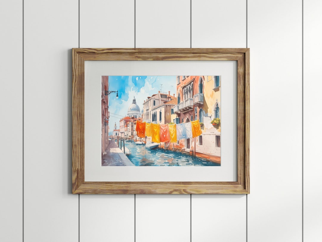 Lessive sur une ligne à Venise, affiches mates pour salle de lavage ...