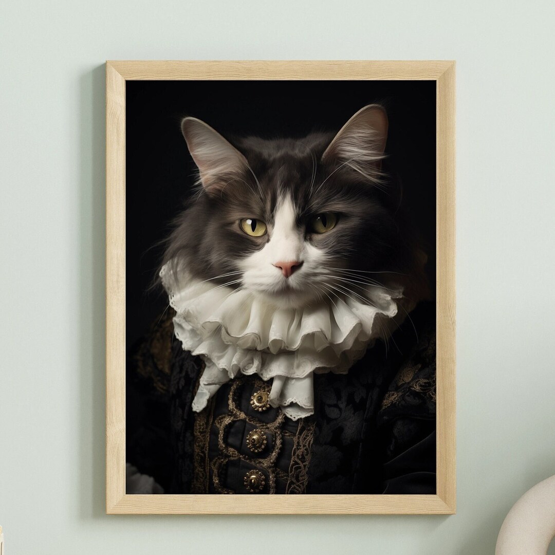 Tuxedo Cat Victorian Portrait Altered Vintage Cat Portrait Wall Art ...