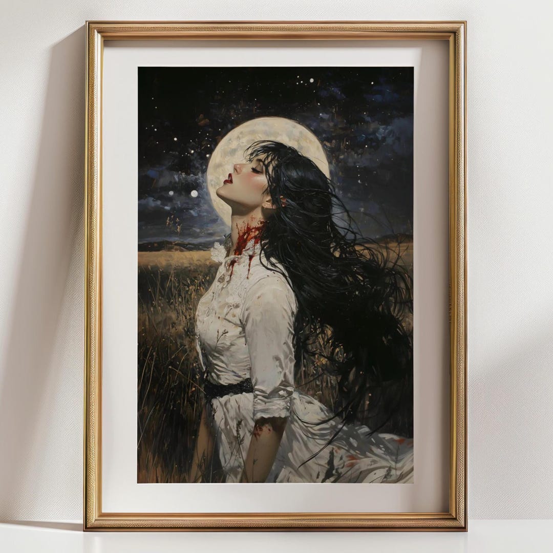 Vampire Woman Under Moon Art Print – Gothic Horror Wall Decor, Dark ...