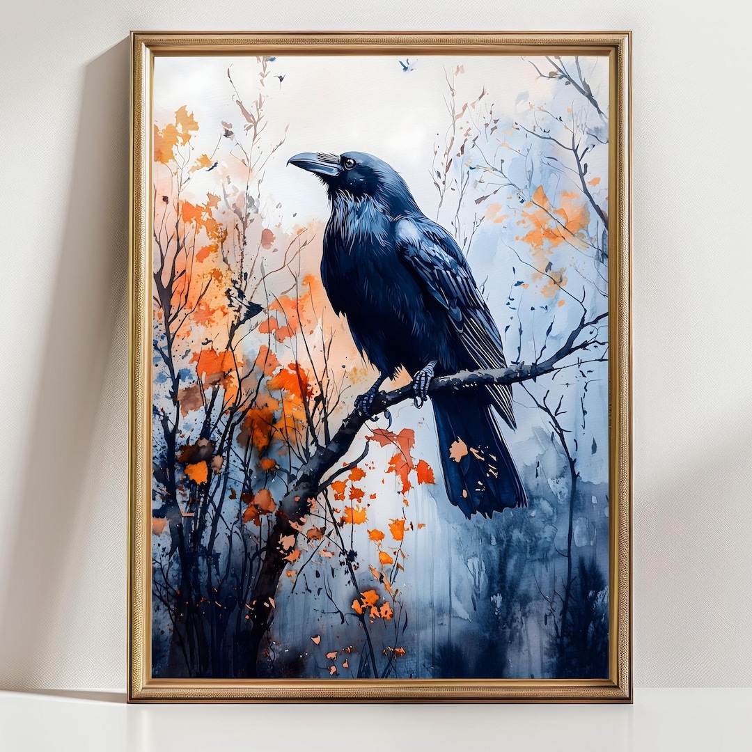 Victorian Gothic Raven Art Print Dark Floral Art Two Ravens on Branch ...