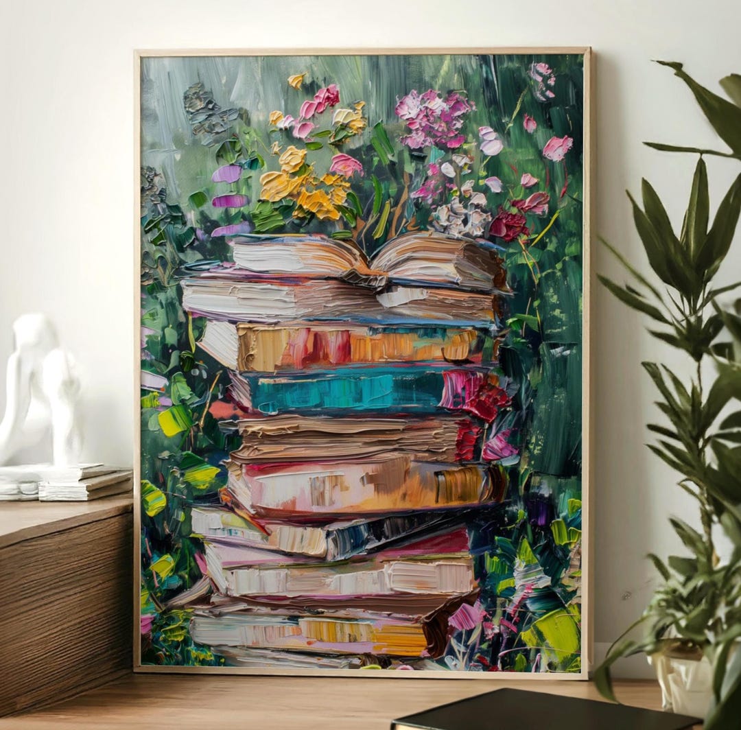 Bookish Art Abstract Stack of Books Art Print Matte Vertical Poster ...